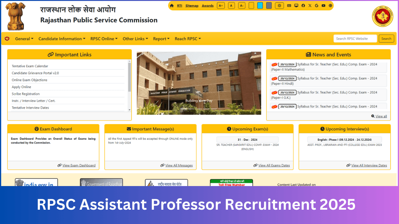 RPSC Assistant Professor Recruitment 2025 - SarkariResult